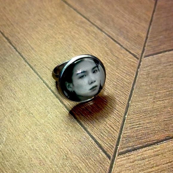 Jewelry | Custom Made Bts Suga Black And White Photo Ring | Poshmark